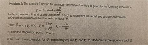 Solved Problem 2 The Stream Function For An Incompressible