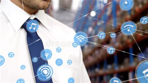 Animation Of Network Of Connections With Icons Over Caucasian Male
