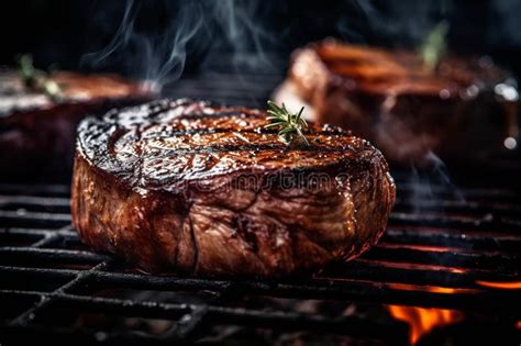 Juicy Grilled Steak Close Up View Of Perfectly Cooked Meat On Grid AI