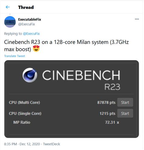 128 Core 2p Amd Epyc Milan System Benchmarked In Cinebench R23