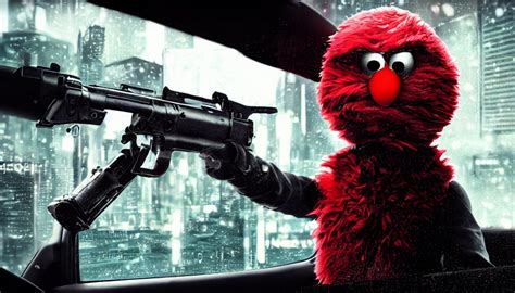 Krea Ai Elmo Holding A Machine Gun Leans Out Of The Wind