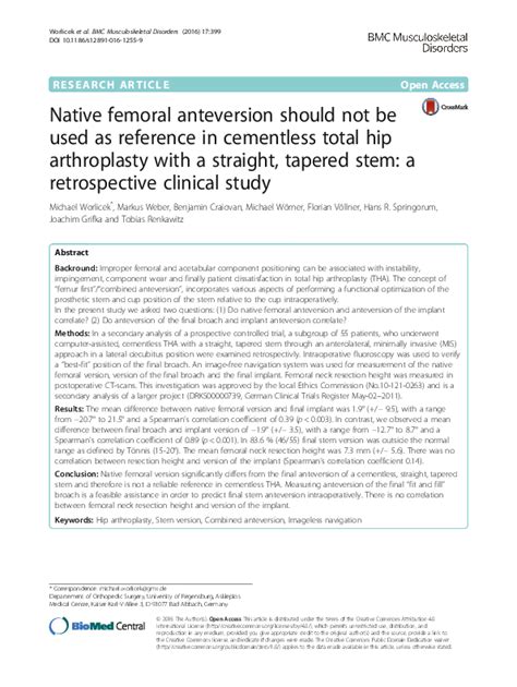 Pdf Native Femoral Anteversion Should Not Be Used As Reference In