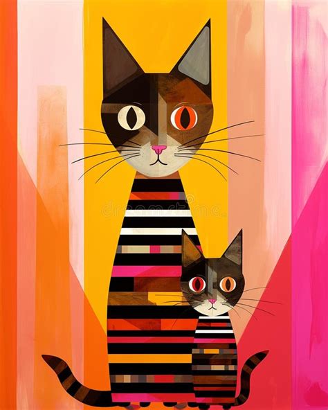 Ai Generated Illustration Of A Colorful Abstract Painting Of Two Cats