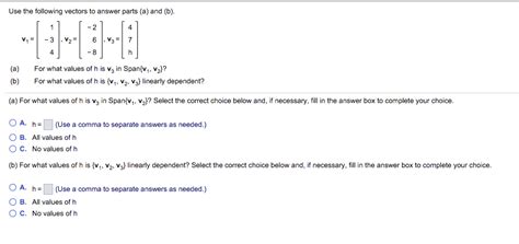 Solved Use The Following Vectors To Answer Parts A And