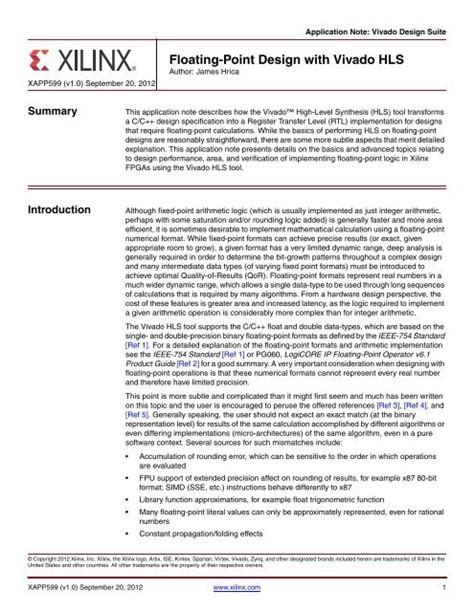Xilinx Xapp599 Floating Point Design With Vivado Hls Application