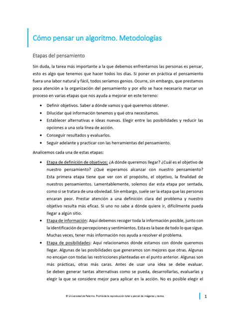 Metodologías Para Pensar Algoritmos Pdf Algoritmos Pensamiento