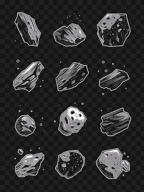 Premium Psd Set Of Simple Asteroid 16 Bit Pixel With Craters And