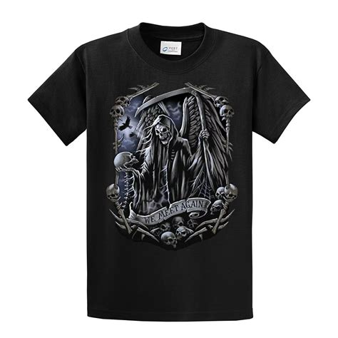 Biker Grim Reaper We Meet Again Skeletons Skull Scary Men T Shirt My