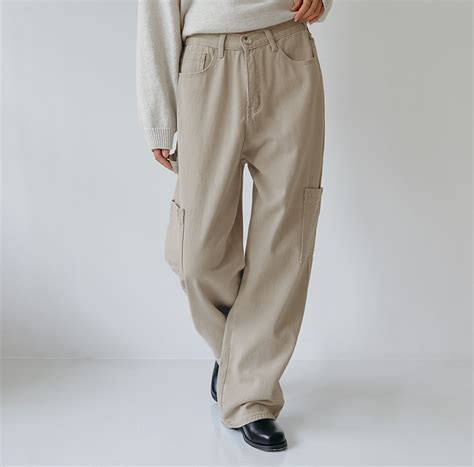 커먼유니크 코잉 코튼 카고 포켓 팬츠 간절기가을데일리세미 와이드스트레이트면 바지베이지