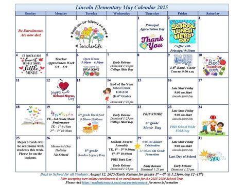 Lincoln Elementary May Calendar Lincoln Elementary School