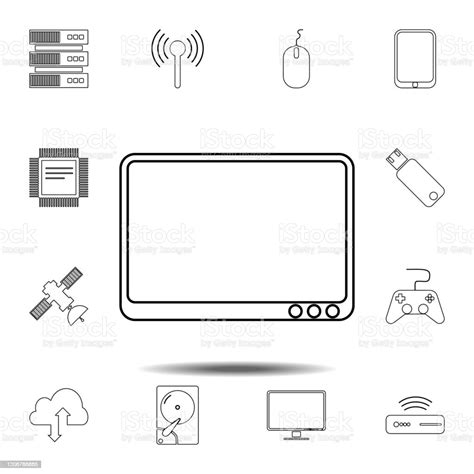 平板電腦圖示為 Ui 和 Ux網站或移動應用程式設定的技術圖示的簡單細線輪廓向量元素向量圖形及更多互聯網圖片 互聯網 商務 圖標集