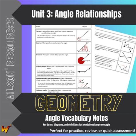 Angle Vocabulary Notes Geometry Angle Relationships Tpt