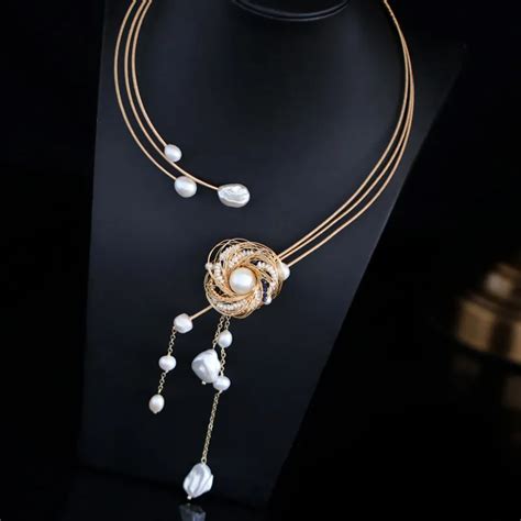 Collar Con Colgante De Perlas De Agua Dulce Barrocas Reales Para Mujer