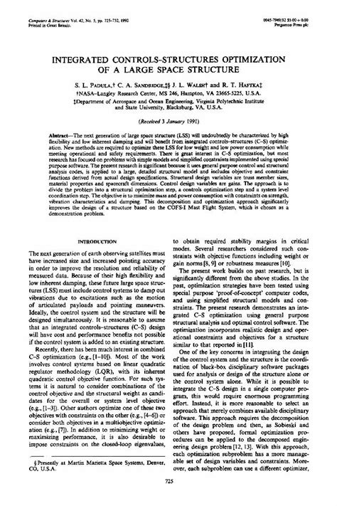 Pdf Integrated Controls Structures Optimization Of A Large Space