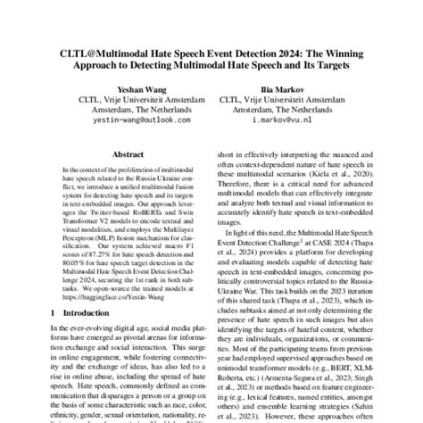 Cltlmultimodal Hate Speech Event Detection 2024 The Winning Approach To Detecting Multimodal