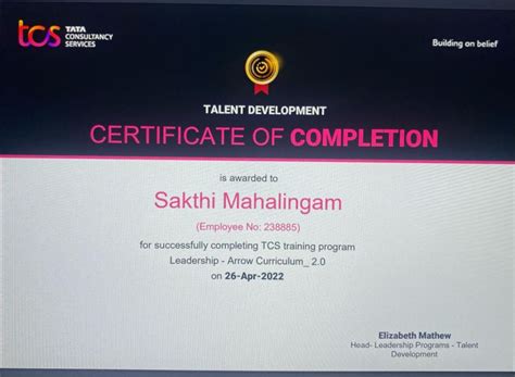 Sakthi Mahalingam On Linkedin Successfully Completed The Arrow Leadership Connected By Tcs