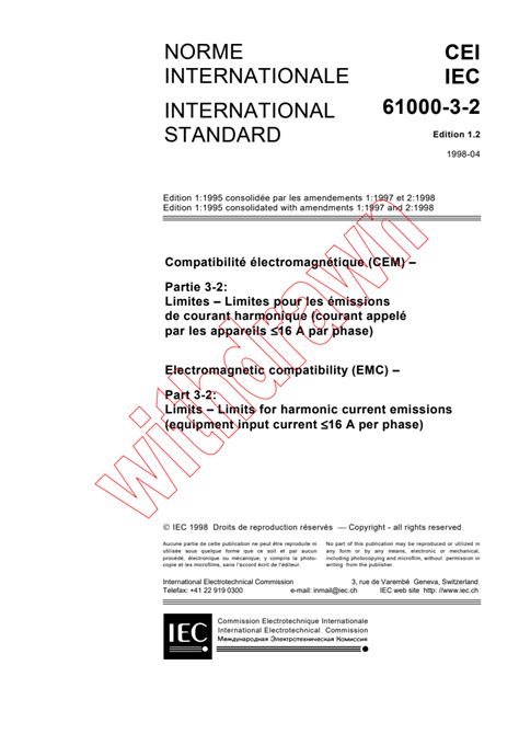 Iec 61000 3 2 1995 Electromagnetic Compatibility Emc Part 3 Limits Section 2 Limits For