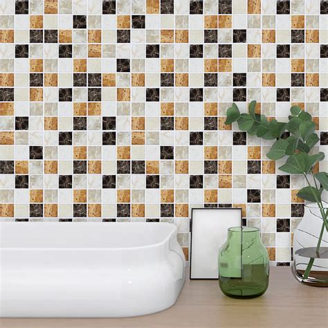 18pcs Black Marble Mosaic Tile Sticker Wall Sticker Furniture Decal Waterproof Self Adhesive For
