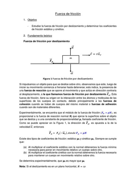 Fuerza De Friccion Pdf Fricción Fuerza
