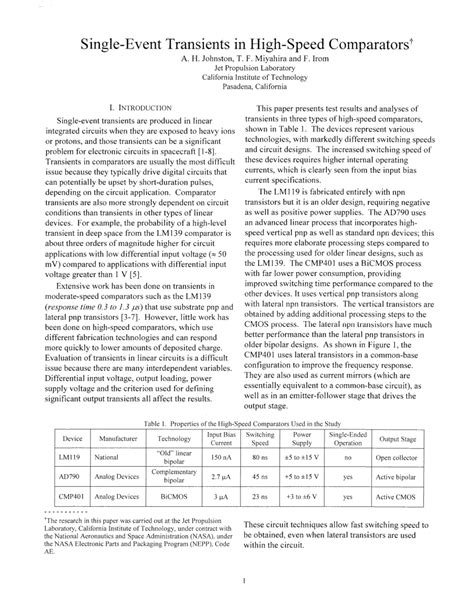 Pdf Single Event Transients In High Speed Comparators