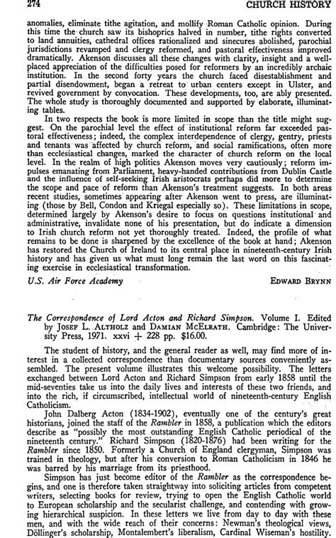 The Correspondence Of Lord Acton And Richard Simpson Volume I Edited By Altholz Josef L And
