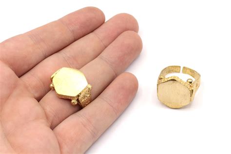 Brass Adjustable Engraved Signet Ring Hexagon Signet Ring Brass
