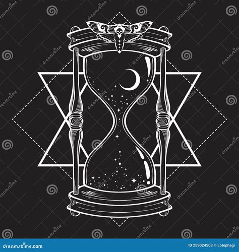Hand Drawn Line Art Hourglass With Moon And Stars Isolated Boho Sticker