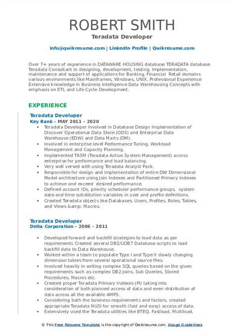 10 Teradata Developer Resume Samples Templates For 2025