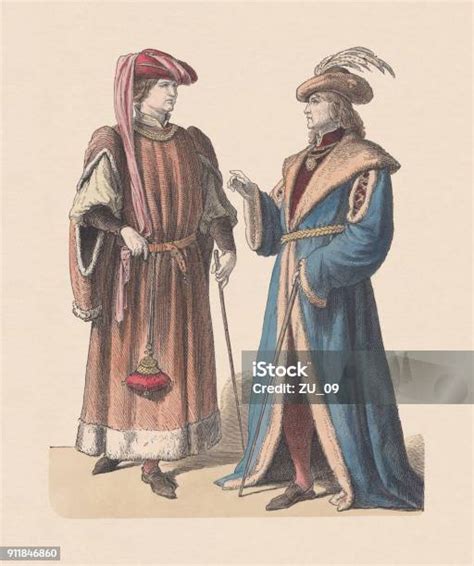 프랑스 귀족 15 세기 손 색 나무 조각 출판 C 1880 드로잉에 대한 스톡 벡터 아트 및 기타 이미지 드로잉 의상 15세기 Istock