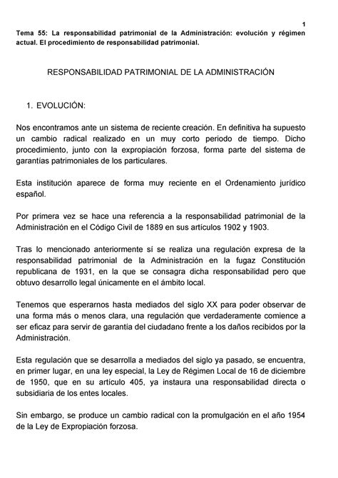 Tema 55 La Responsabilidad Patrimonial De La Administración Evolución