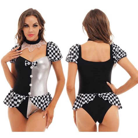 Womens Halloween Costume Sexy Harlequin Circus One Piece Leotard