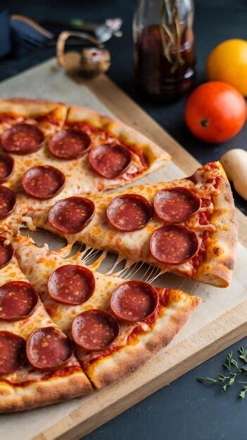 Pepperoni Pizza With A Slice Taken Out With Cheese Pull Premium Ai Generated Image