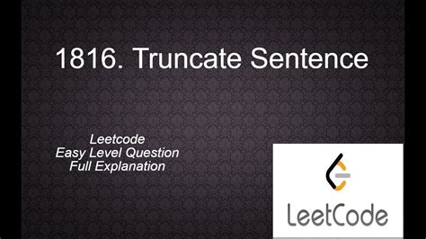 1816 Truncate Sentence Easy Level Question Of Leetcode Truncate