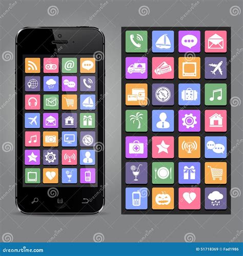 Touchscreen Smartphone With Application Icons Stock Illustration