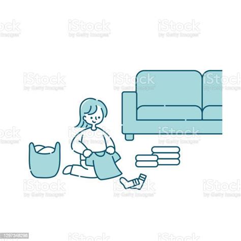여자 접이식 세탁 가사 집안일에 대한 스톡 벡터 아트 및 기타 이미지 가사 집안일 거실 바구니 Istock