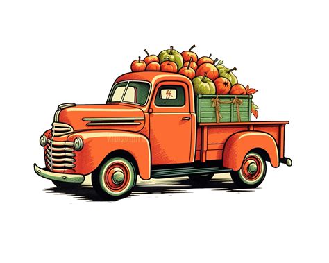 Pumpkin Pickup Truck Clipart Bundle Sublimation Pumpkin Truck PNG