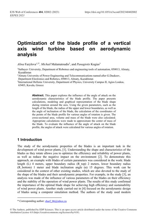 Pdf Optimization Of The Blade Profile Of A Vertical Axis Wind Turbine Based On Aerodynamic