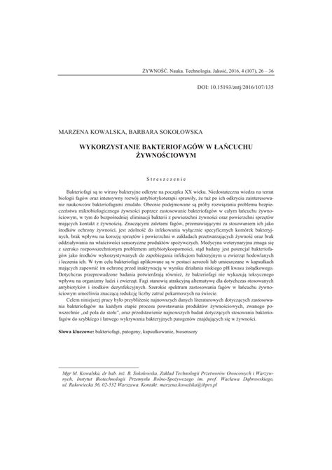 Pdf Utilisation Of Bacteriophages In The Food Chain