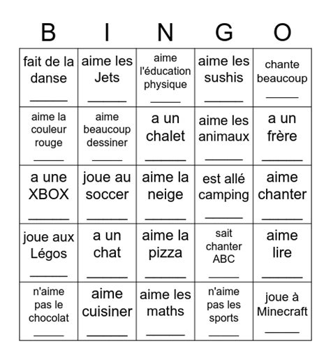 Trouve Quelqu Un Qui Bingo Card