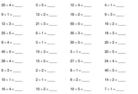 Basic Division Facts Worksheet Dividing By And Free