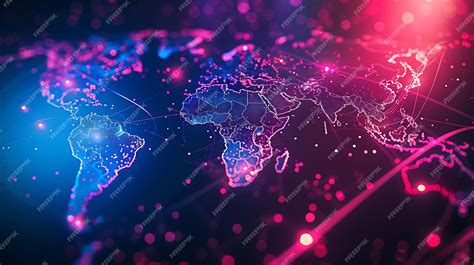 Neon Data Flow On Global Map Business Theme Background Neon Data Flow