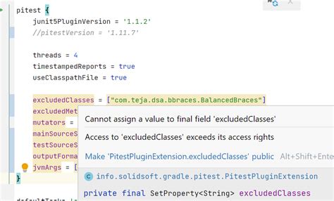 cannot assign a value to final field excludedmethods access to