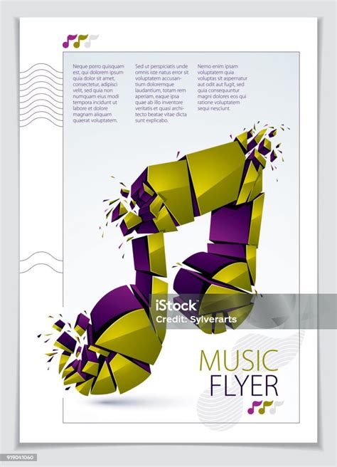 음악 메모 조각 벡터 3d 현실적인 그림 기호에 폭발 하드 시끄러운 소리 개념 전단 이나 팜플렛 디자인 바위 또는 전자 장르 음악 에너지와 진동 축제 아이디어 3차원 형태에