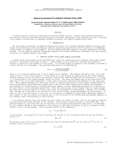 Pdf Optical Processors For Adaptive Phased Array Radar