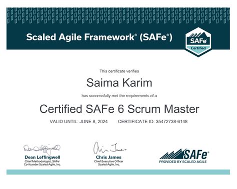 Certified Safe 6 Scrum Master Saima Karim
