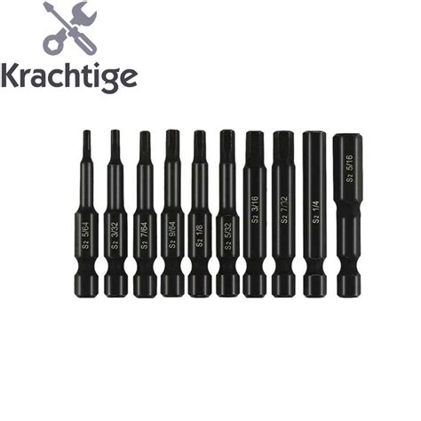 10pcs Sae Jogo De Bits De Chave De Fenda Allen Com Cabeça Sextavada 1 4