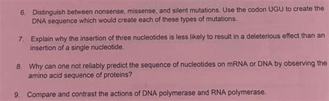 Solved 6 Distinguish Between Nonsense Missense And Silent