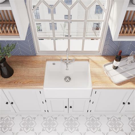 Single Bowl Fireclay Ceramic Butler Kitchen Sink Bundle With Tap Ledge