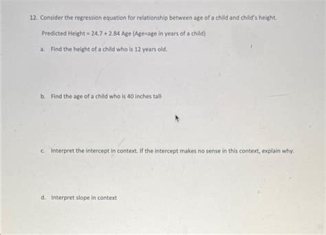 Solved Consider The Regression Equation For Relationship Chegg Com