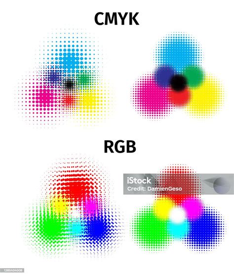 Rgb 및 Cmyk 하프톤 벡터 일러스트 레이 션 색상 0명에 대한 스톡 벡터 아트 및 기타 이미지 0명 Cmyk 검은색 Istock